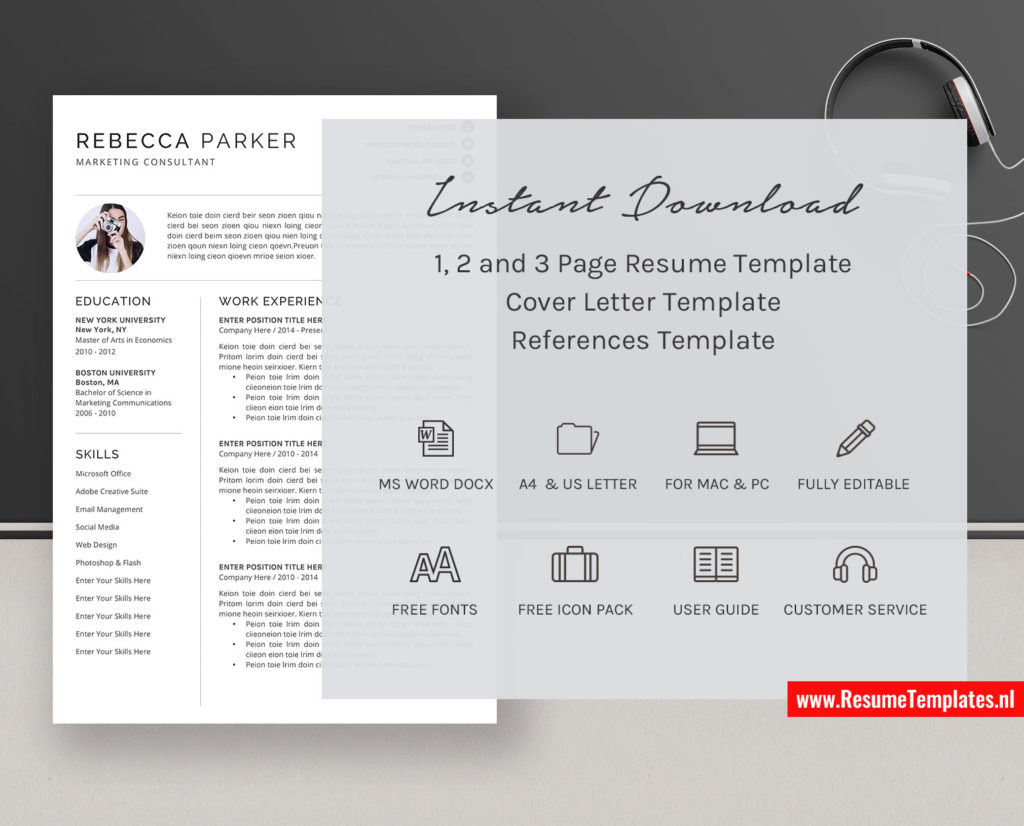Minimalist CV Template / Resume Template Word, Curriculum Vitae, Modern ...