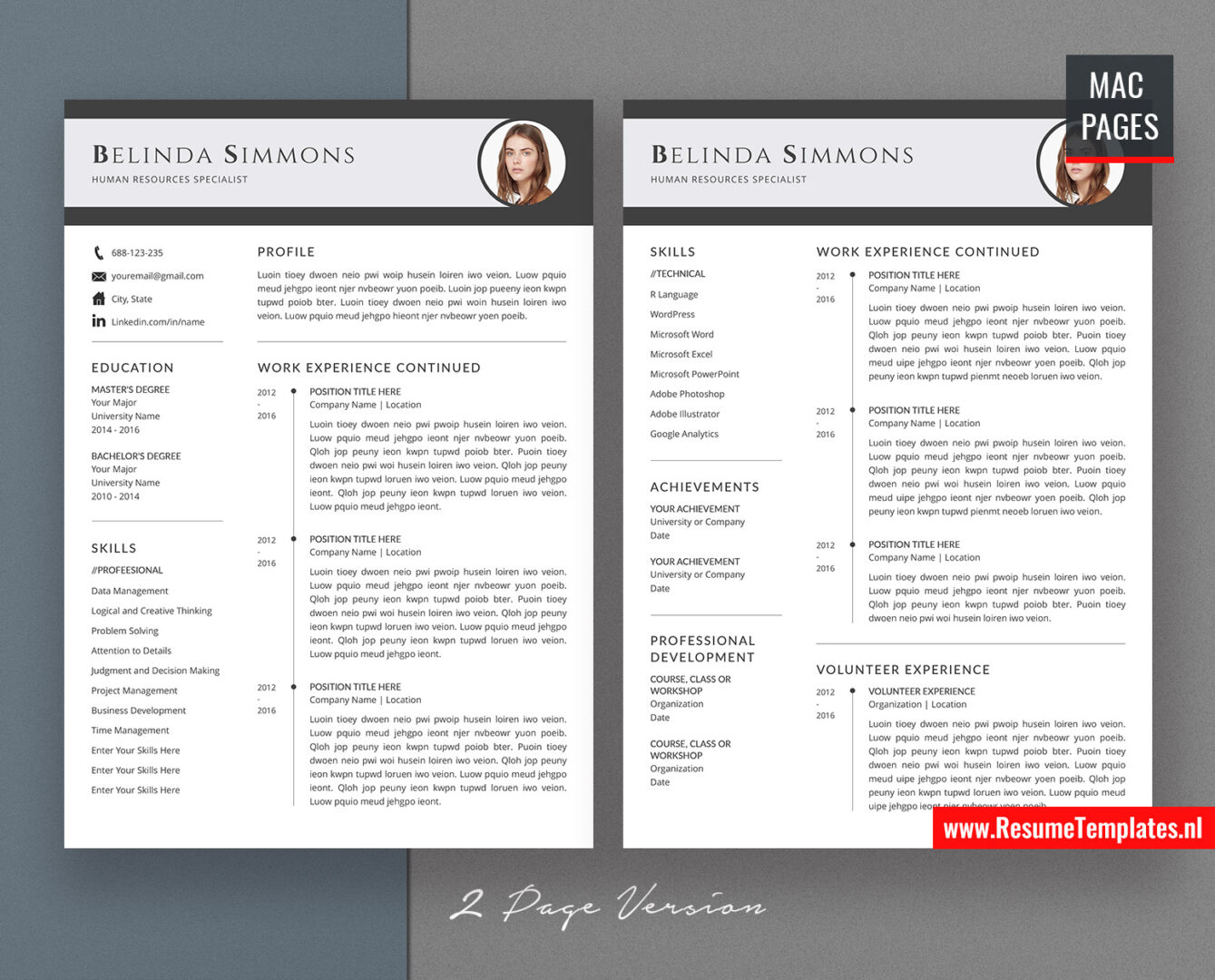For Mac Pages: Modern Resume Template / CV Template for Mac Pages ...