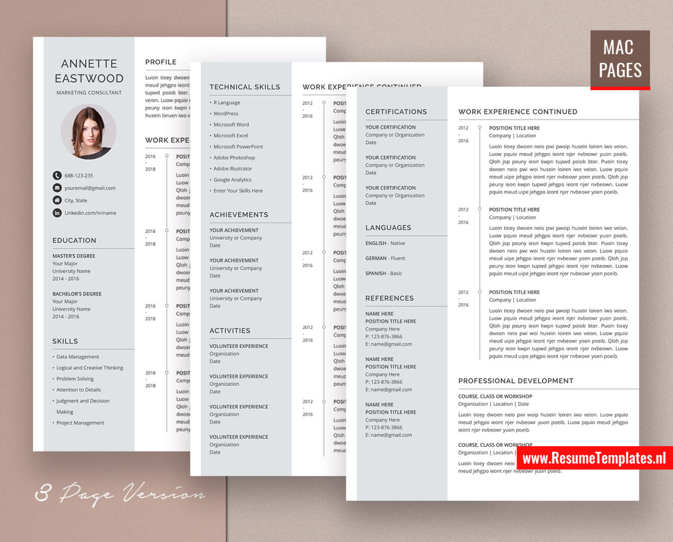 For Mac Pages: Professional Resume Template / CV Template for Mac Pages ...