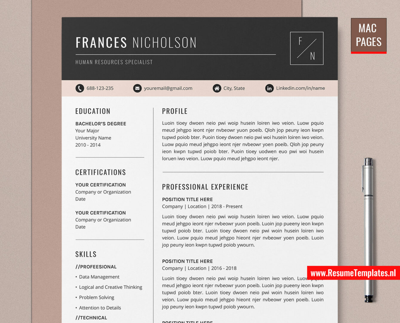 For Mac Pages: Professional CV Template / Resume Template for Mac Pages ...