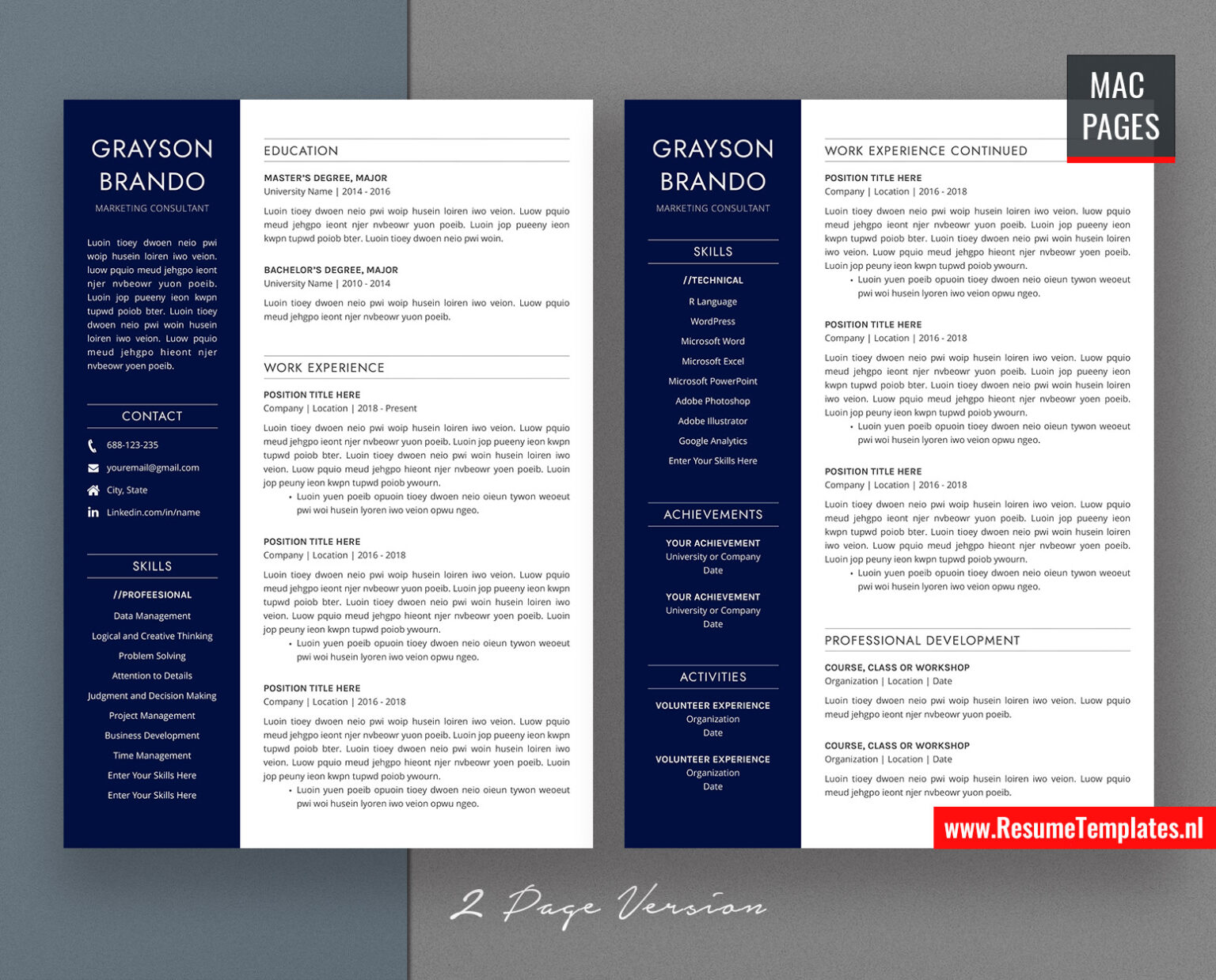 For Mac Pages: Professional Resume Template / CV Template for Mac Pages ...