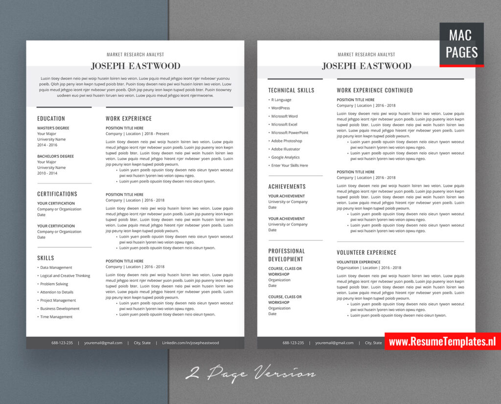 For Mac Pages: Simple CV Template / Resume Template for Mac Pages ...