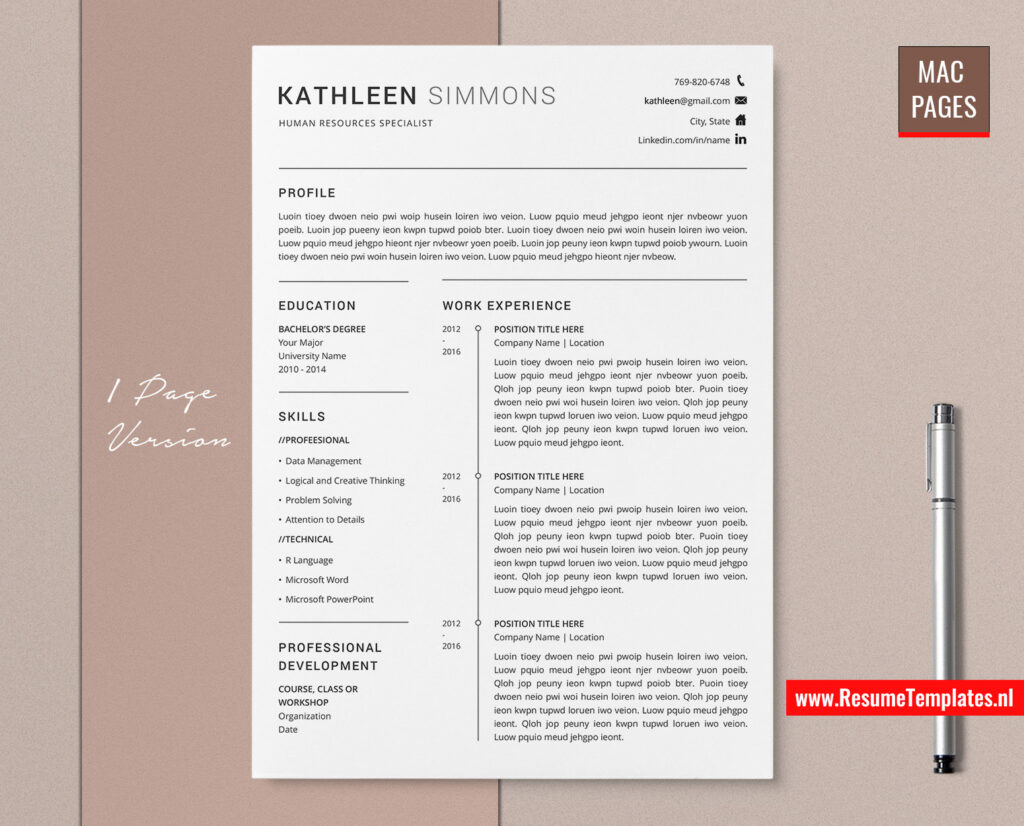 For Mac Pages: Clean Resume Template / CV Template for Mac Pages, Cover ...