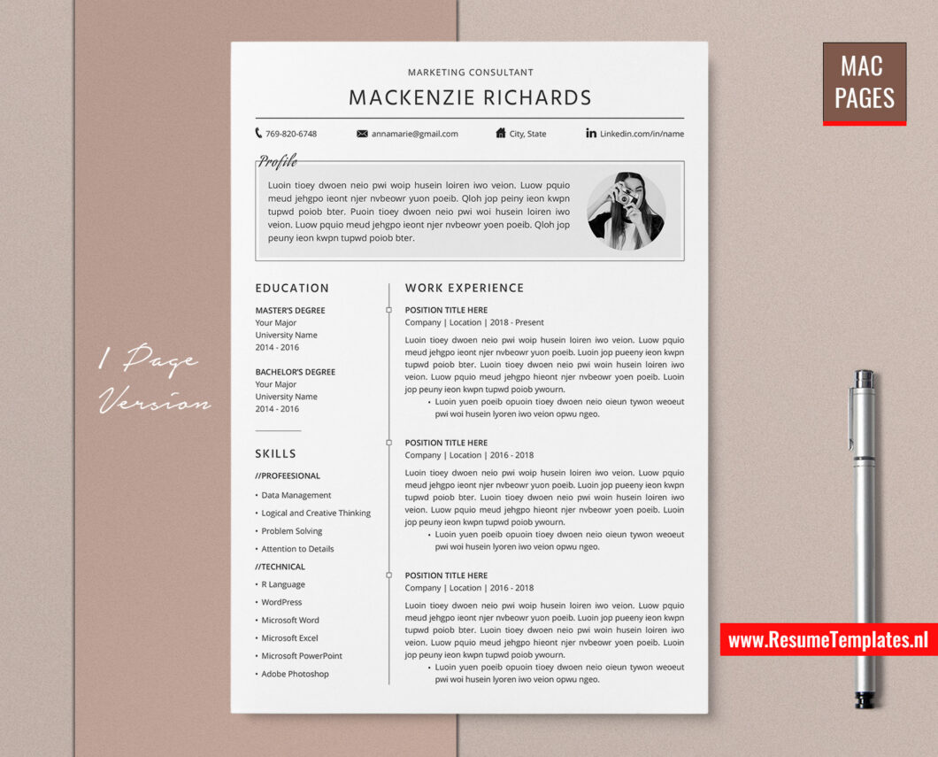 For Mac Pages: Modern CV Template / Resume Template for Mac Pages, with ...