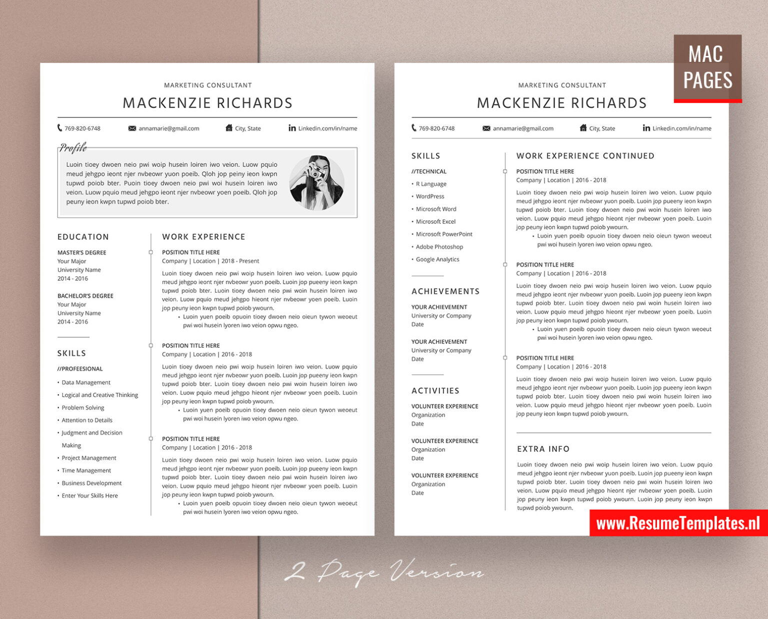 For Mac Pages: Modern CV Template / Resume Template for Mac Pages, with ...
