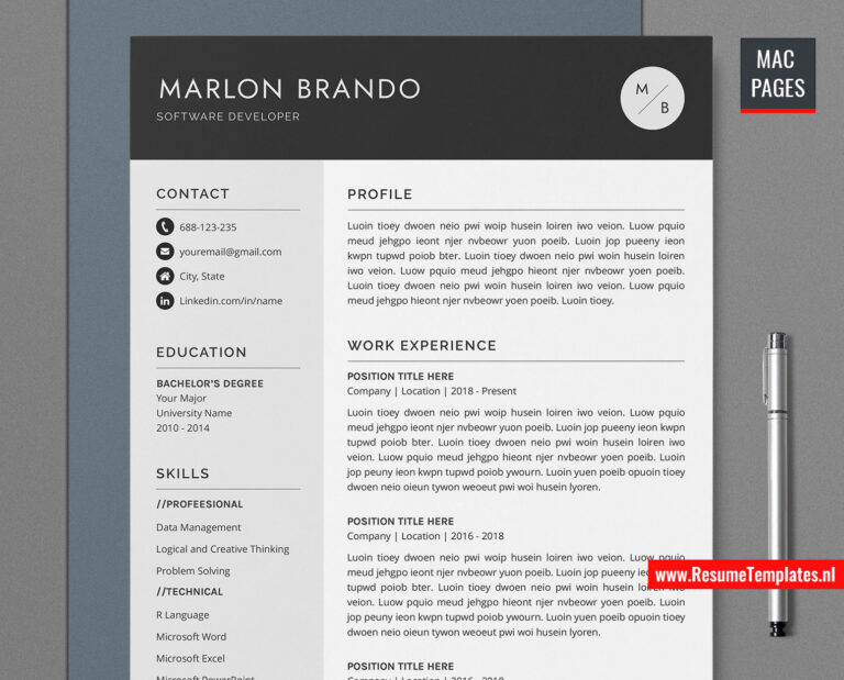 For Mac Pages: Professional CV Template for Mac Pages, Cover Letter ...