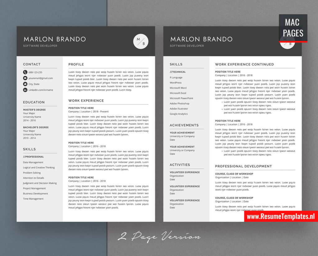 For Mac Pages: Professional CV Template for Mac Pages, Cover Letter ...