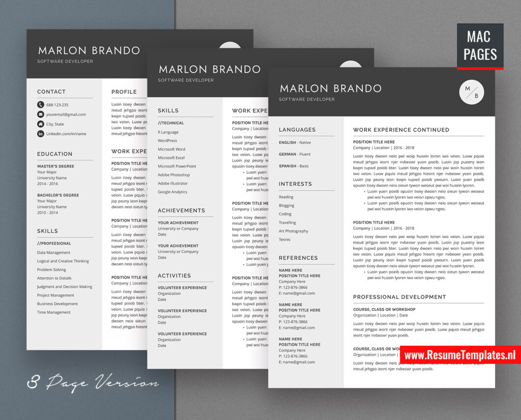 For Mac Pages: Professional CV Template for Mac Pages, Cover Letter ...
