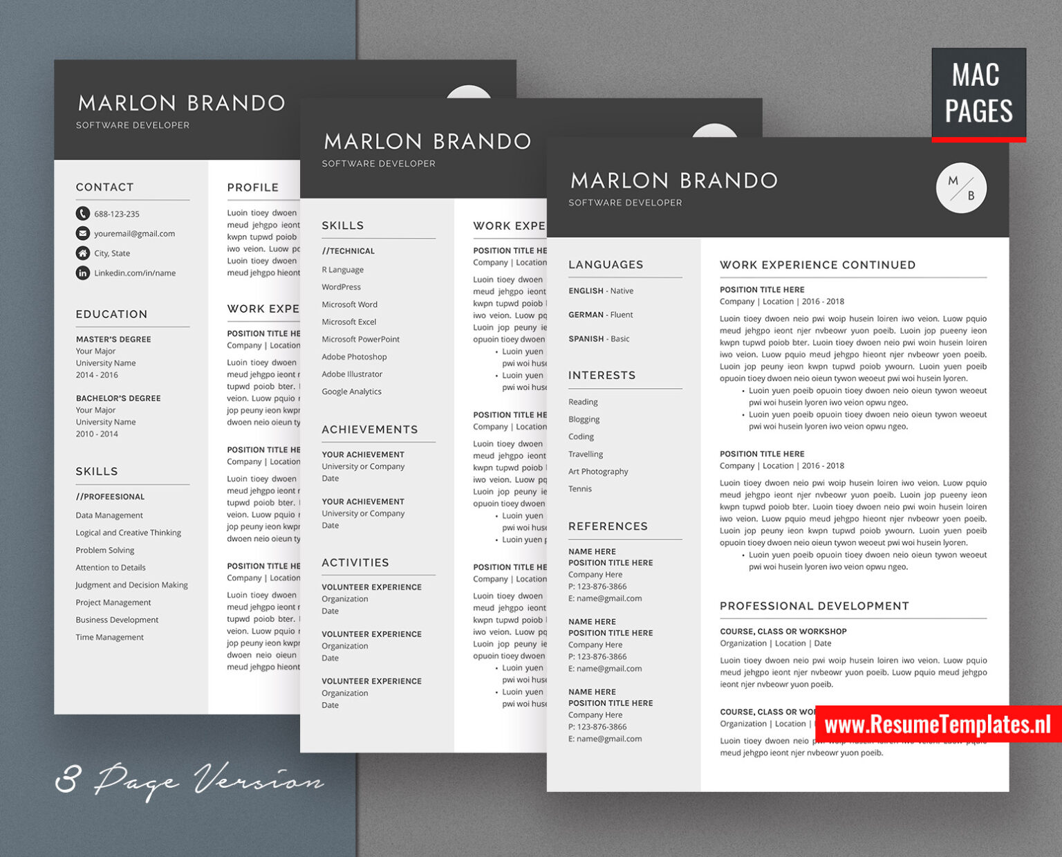 For Mac Pages: Professional CV Template for Mac Pages, Cover Letter ...