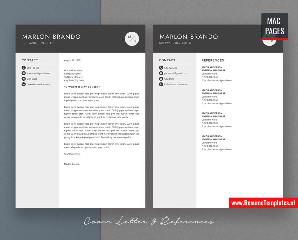 For Mac Pages: Professional CV Template for Mac Pages, Cover Letter ...