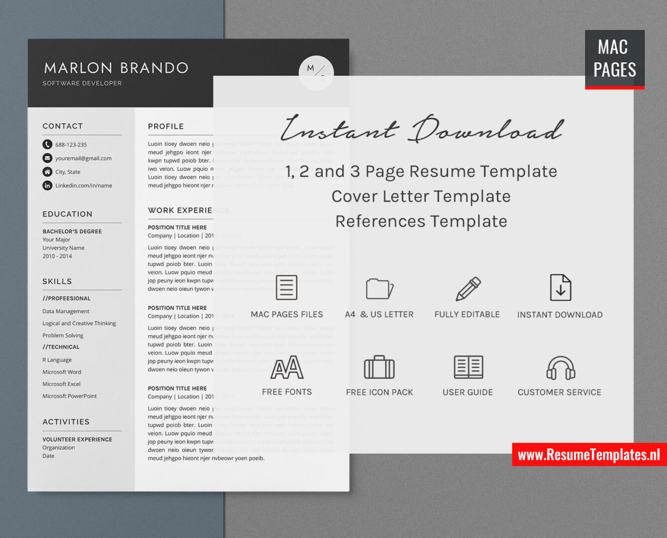 For Mac Pages: Professional CV Template for Mac Pages, Cover Letter ...