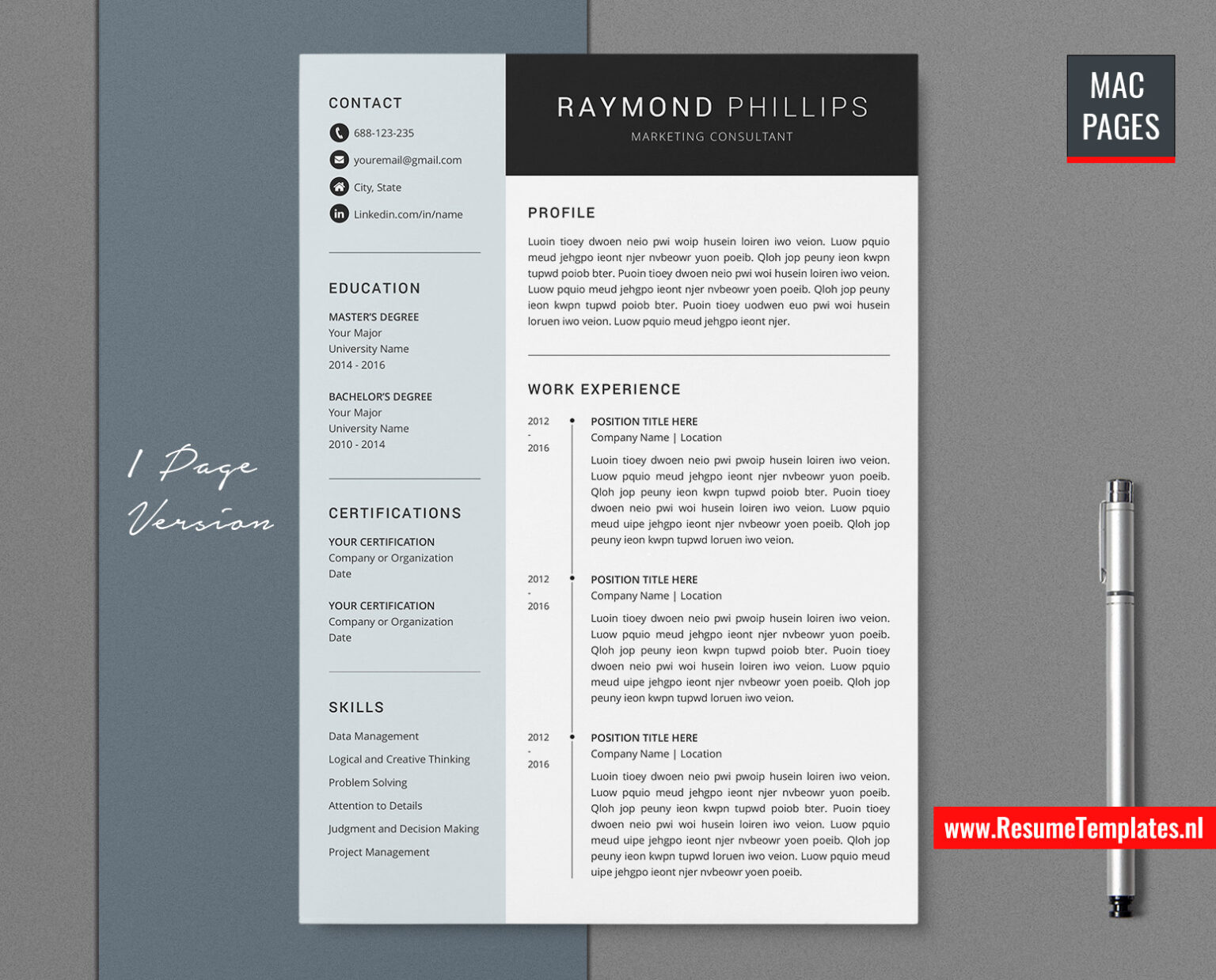 For Mac Pages: Professional Resume Template / CV Template for Mac Pages ...