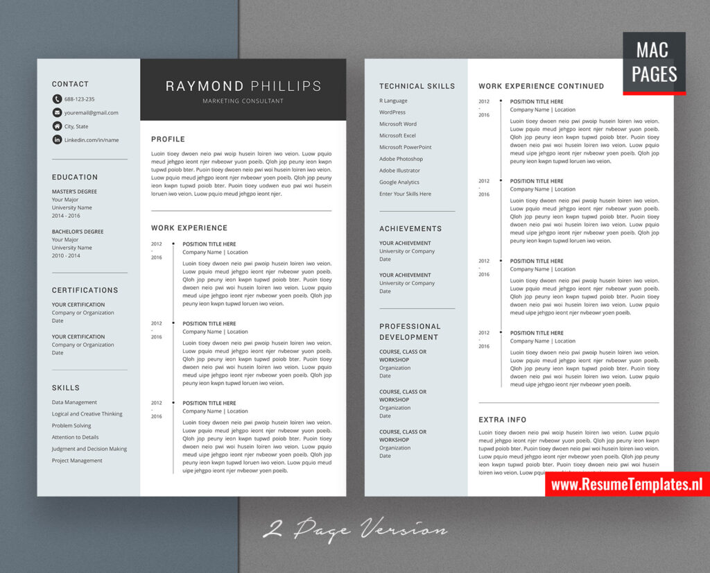 For Mac Pages: Professional Resume Template / CV Template for Mac Pages ...