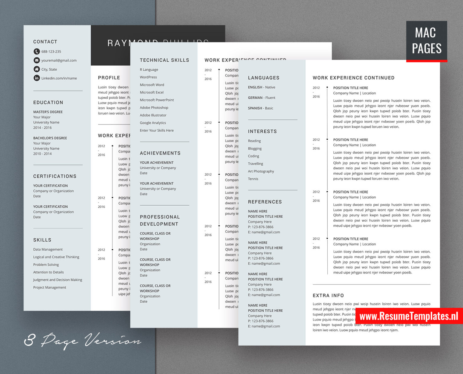 For Mac Pages: Professional Resume Template / CV Template for Mac Pages ...