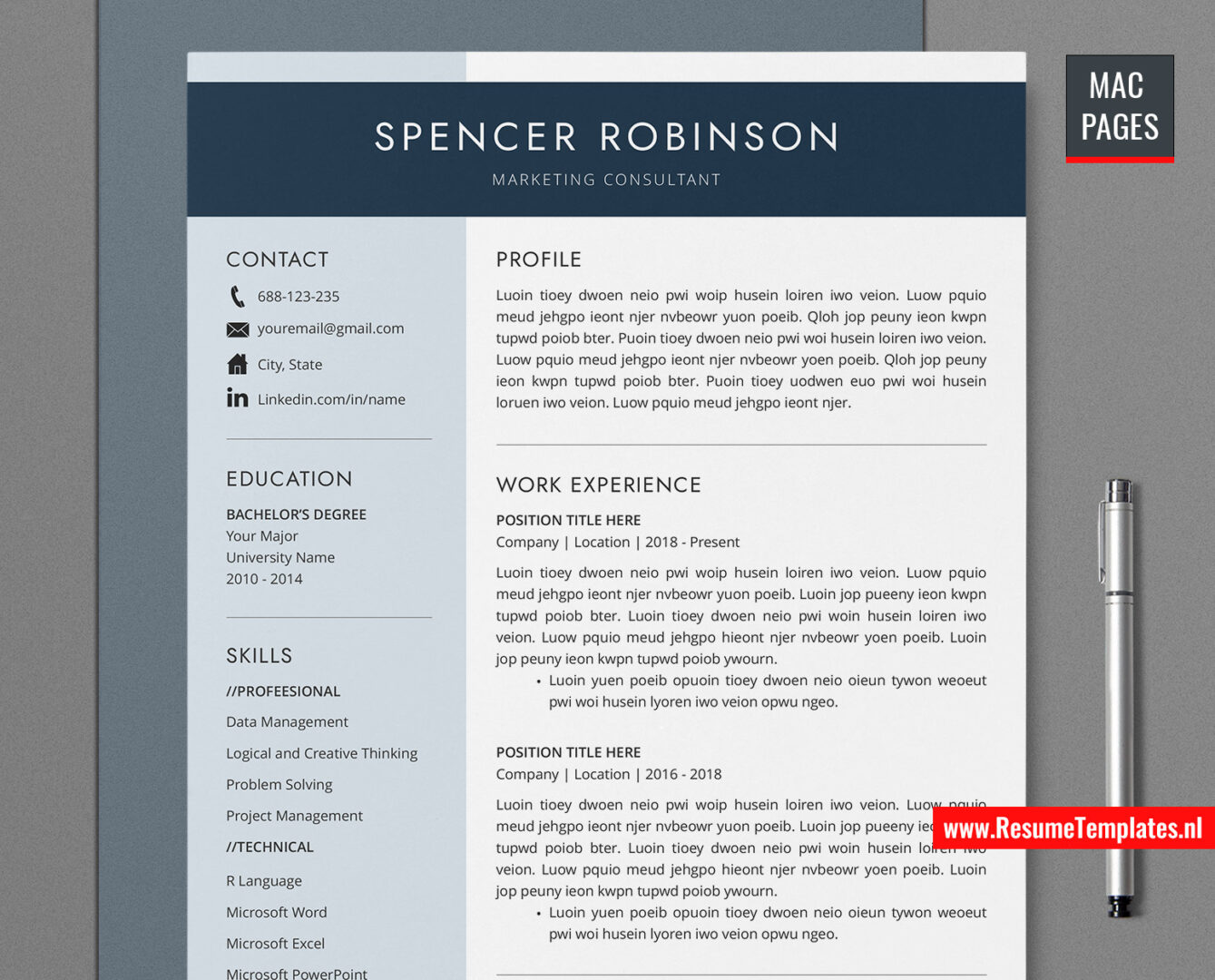 For Mac Pages: Simple Resume Template / CV Template for Mac Pages ...