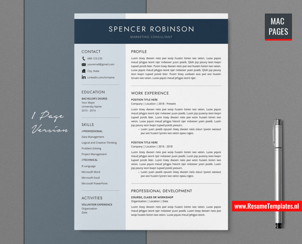 For Mac Pages: Simple Resume Template / CV Template for Mac Pages ...