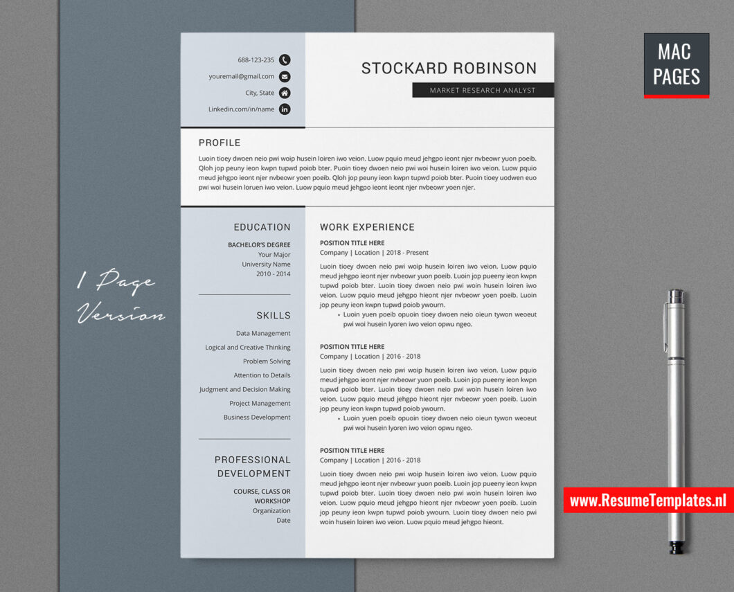 For Mac Pages: Professional Resume Template / CV Template for Mac Pages ...
