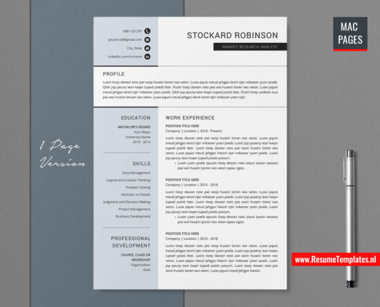 For Mac Pages: Professional Resume Template / CV Template for Mac Pages ...