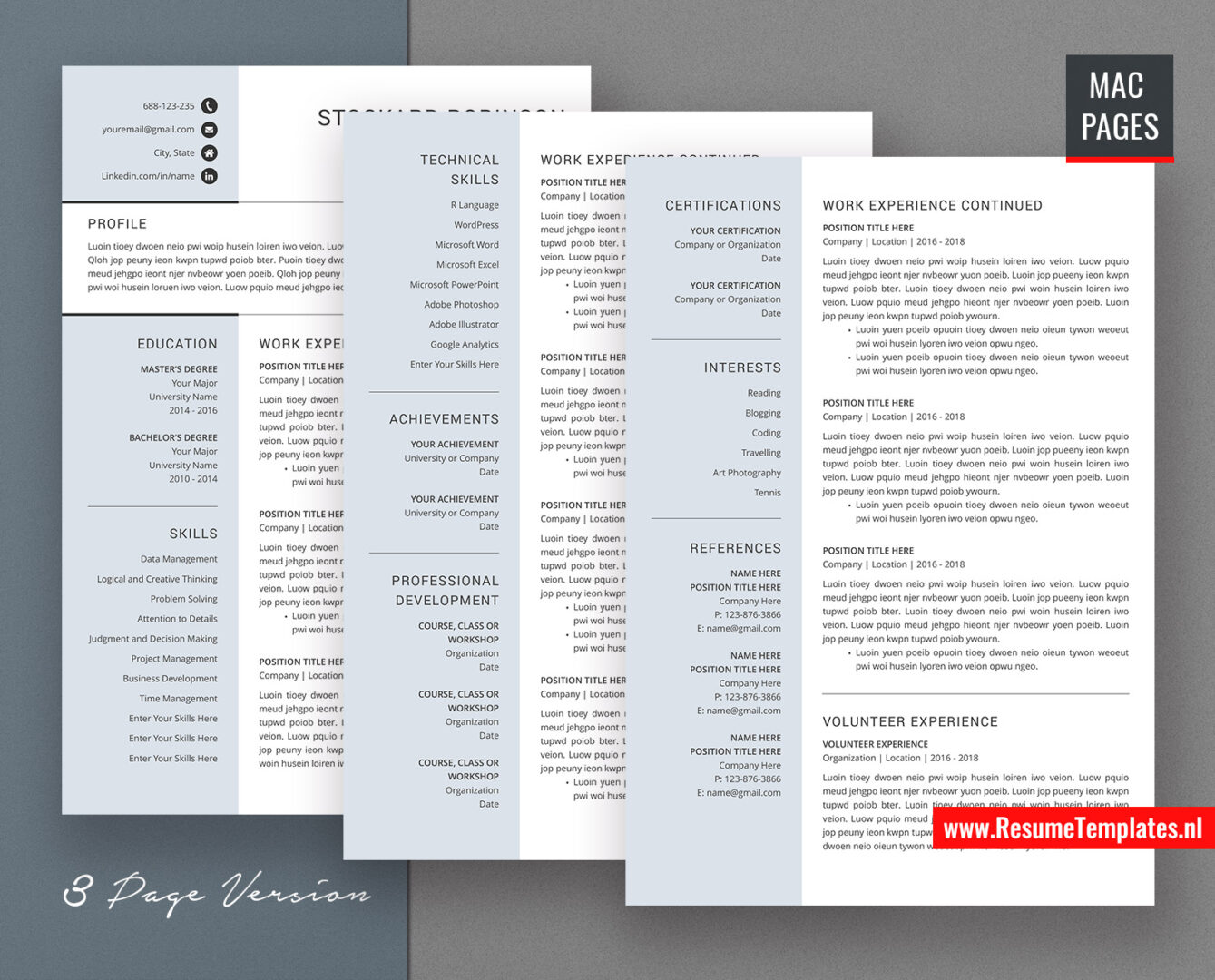 For Mac Pages: Professional Resume Template / CV Template for Mac Pages ...