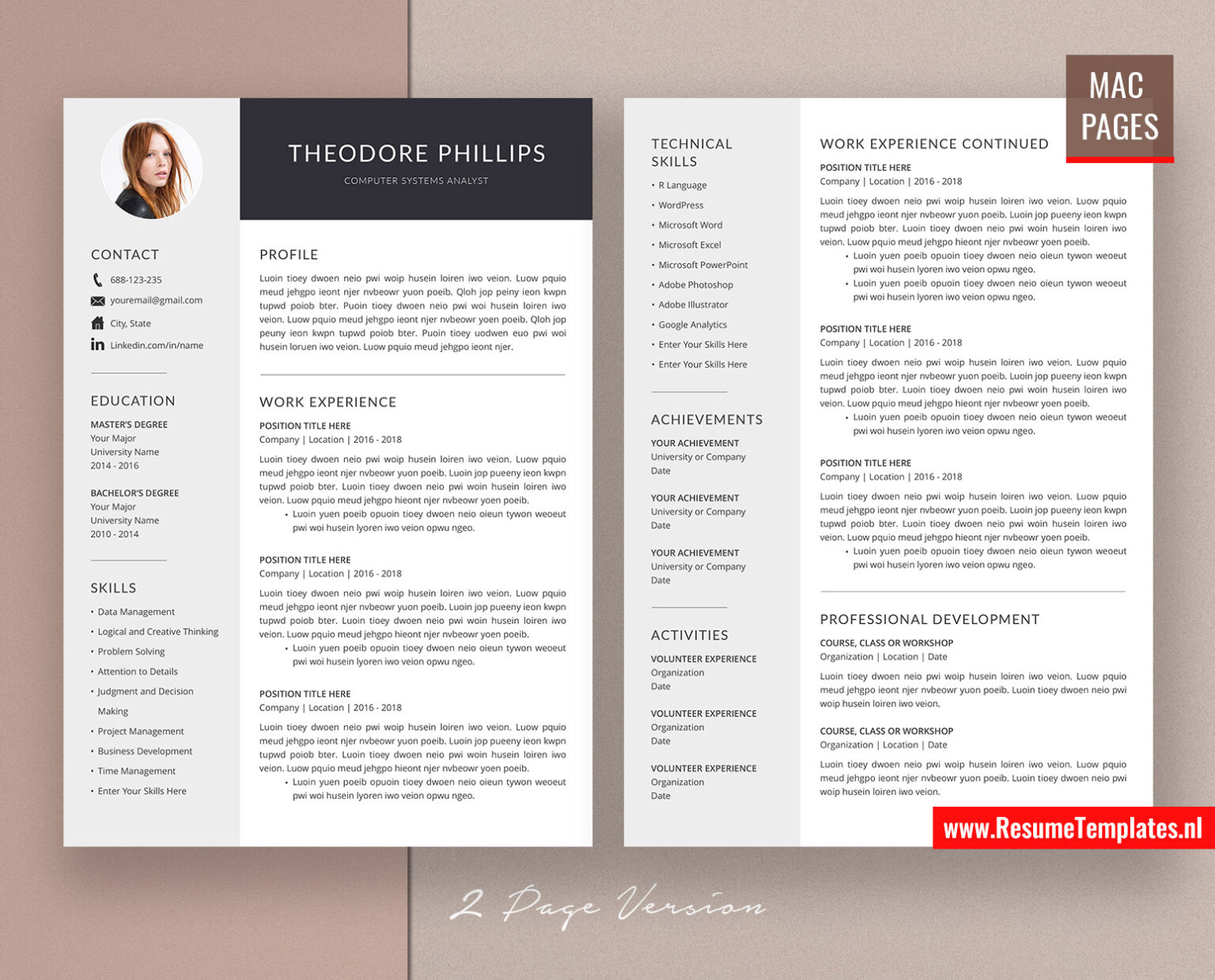 For Mac Pages: Professional CV Template for Mac Pages, with Cover ...