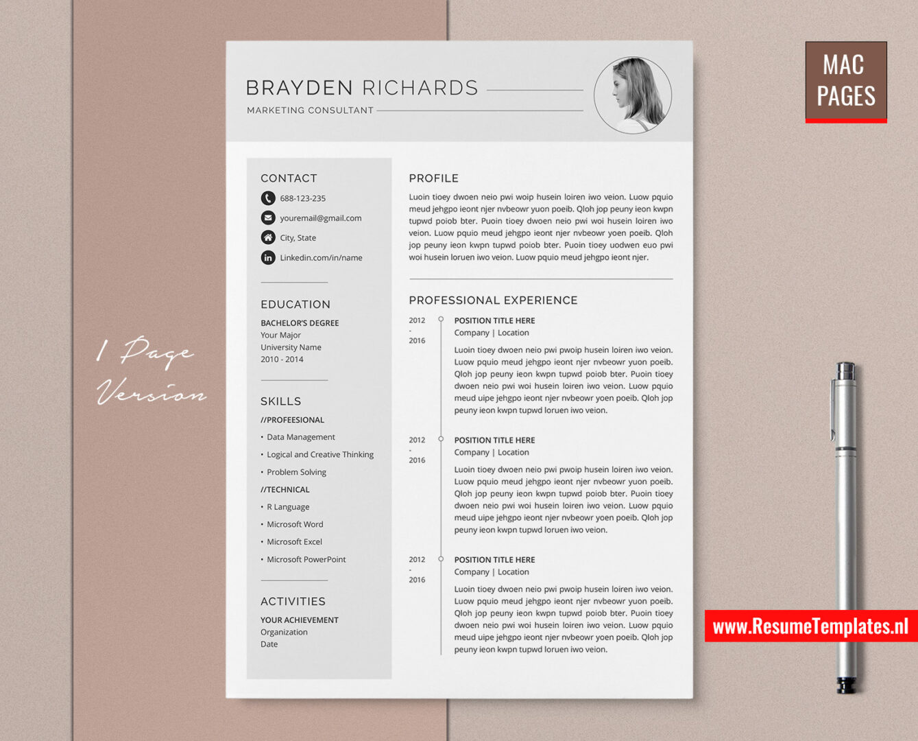 For Mac Pages: Minimalist CV Template / Resume Template for Mac Pages ...