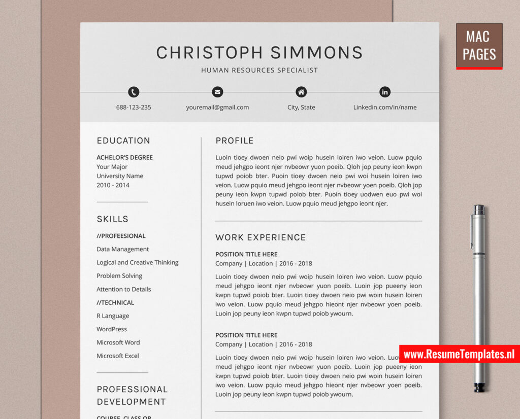 For Mac Pages: Minimalist CV Template for Mac Pages, Cover Letter ...