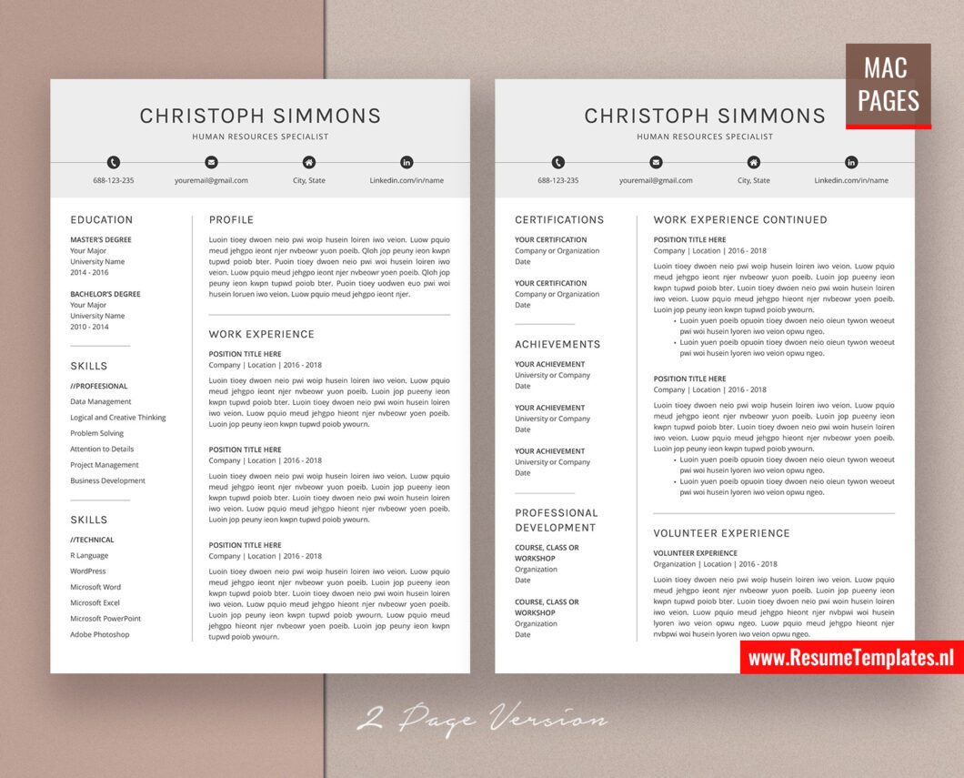 For Mac Pages: Minimalist CV Template for Mac Pages, Cover Letter ...