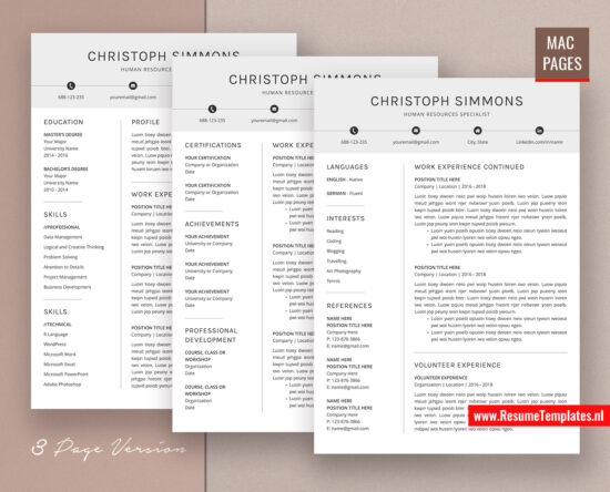 For Mac Pages: Minimalist CV Template for Mac Pages, Cover Letter ...