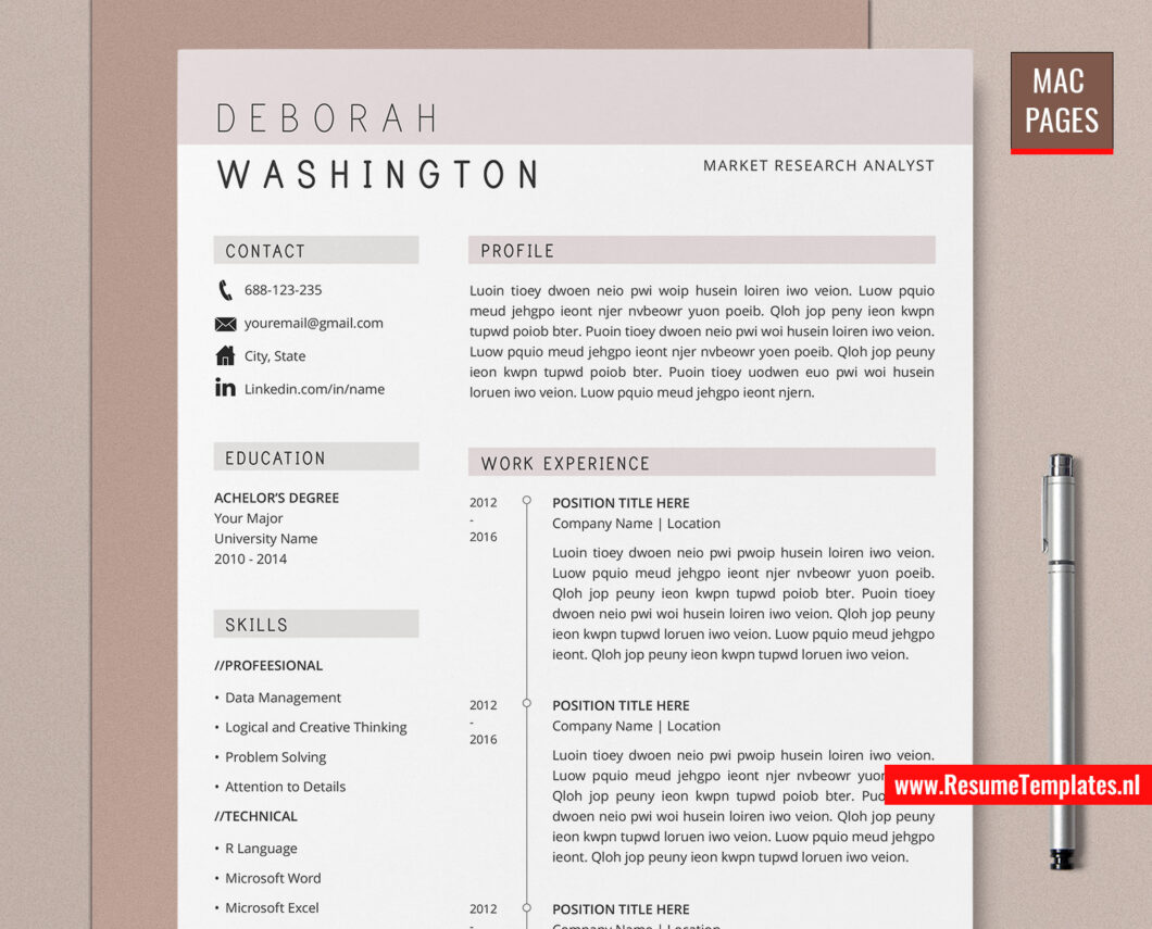 For Mac Pages: Modern Resume Template / CV Template for Mac Pages ...
