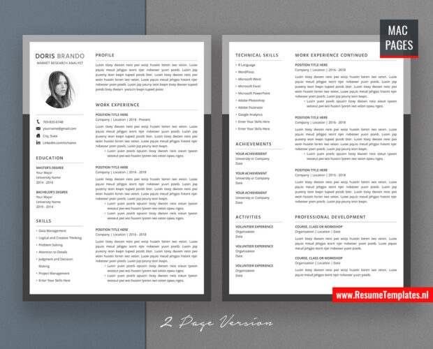 For Mac Pages: Professional Resume Template / CV Template for Mac Pages ...