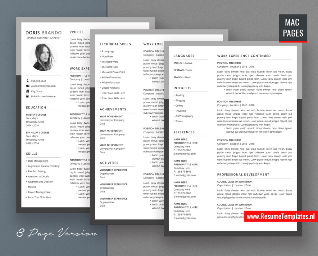 For Mac Pages: Professional Resume Template / CV Template for Mac Pages ...